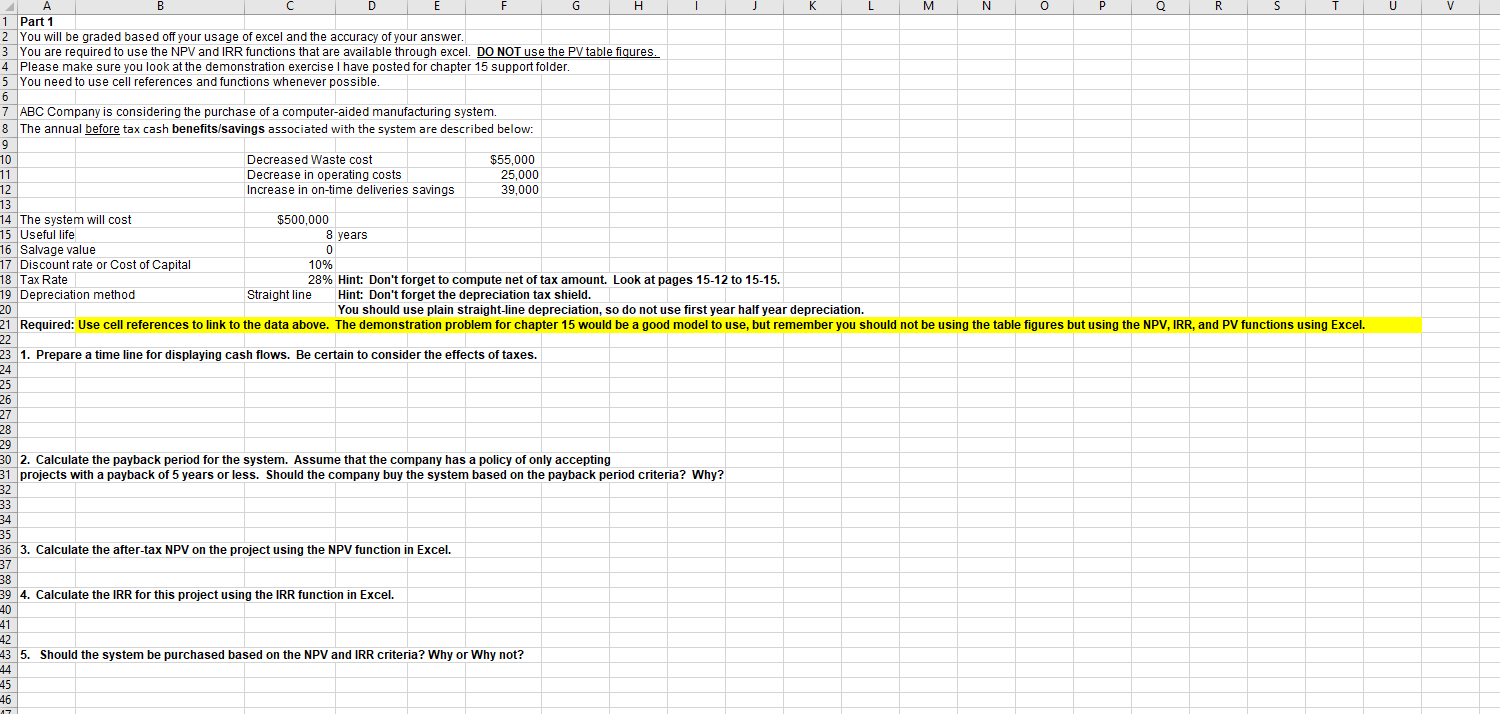 Solved You are required to use the NPV and IRR functions | Chegg.com