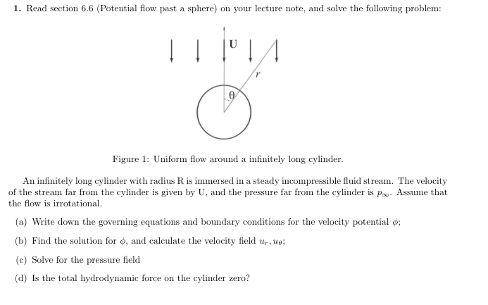 Solved 1. Read section 6.6 (Potential flow past a sphere) on | Chegg.com