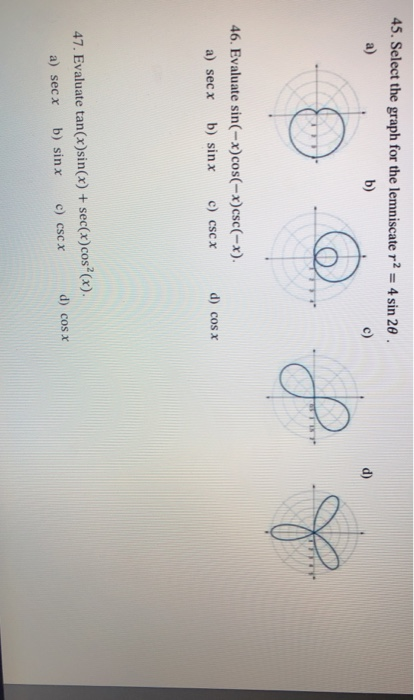 Solved 45. Select the graph for the lemniscate r2 4 sin 20 | Chegg.com