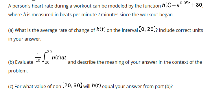 Solved A person's heart rate during a workout can be modeled | Chegg.com