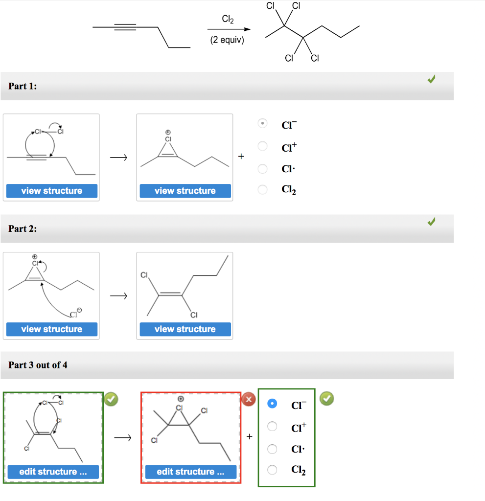 Solved CICI Cl2 (2 equiv) Part 1: + + view structure view | Chegg.com