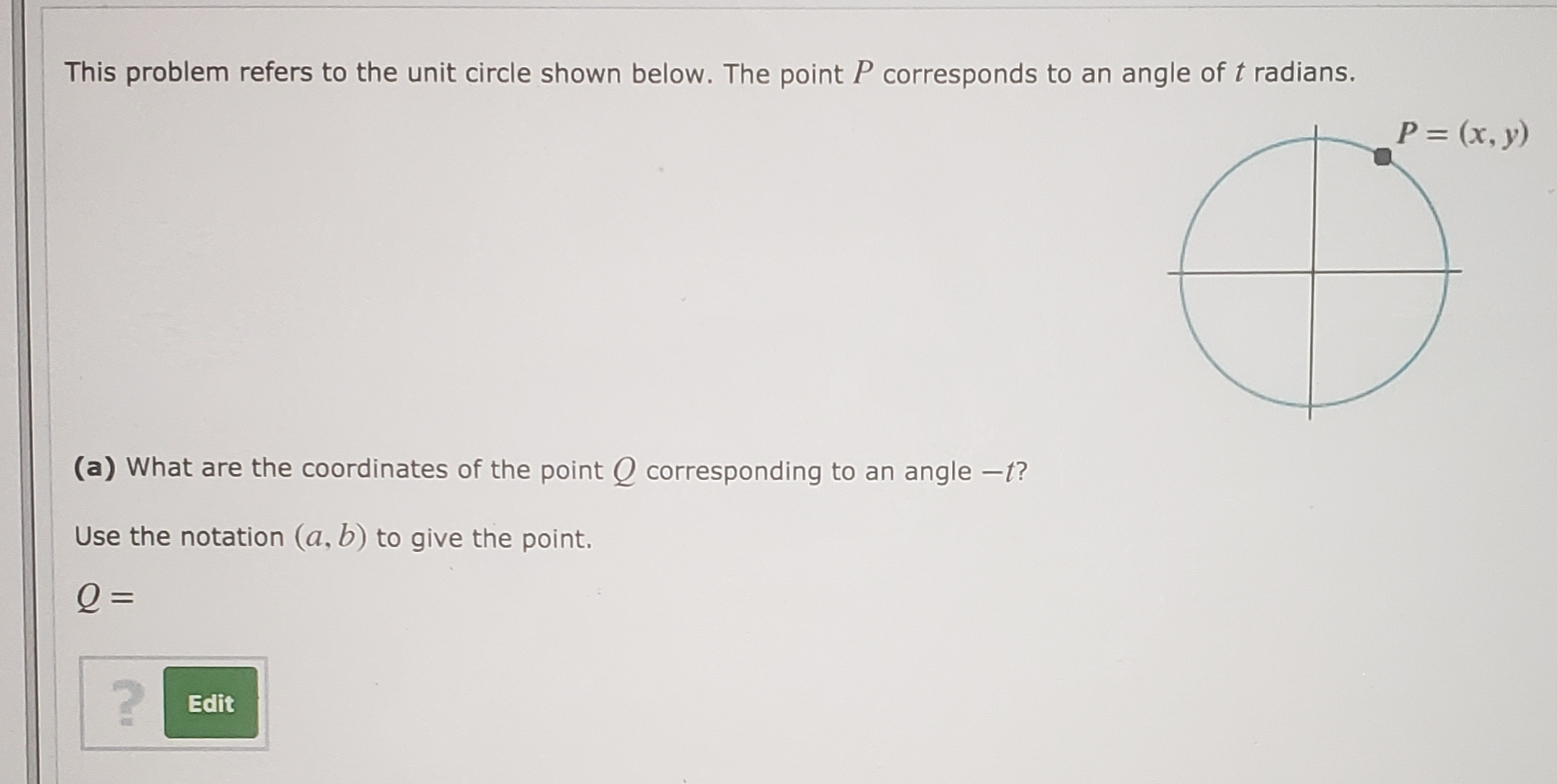 Solved This problem refers to the unit circle shown below. | Chegg.com