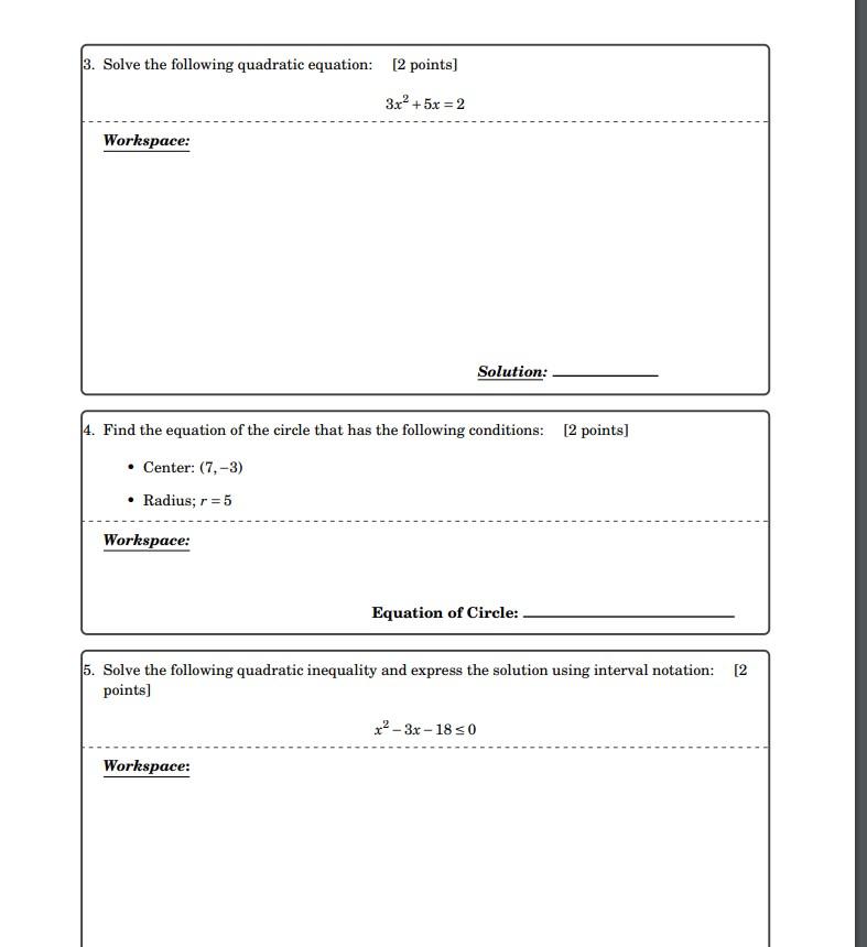 Solved 3. Solve the following quadratic equation: [2 points) | Chegg.com