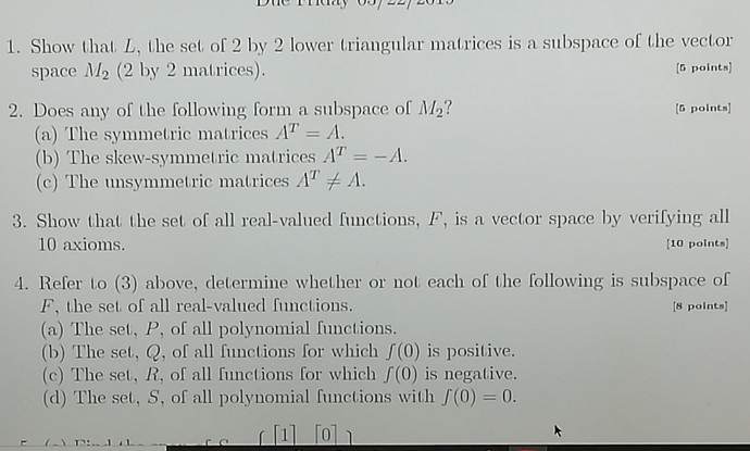 Solved 1. Show that L, the set of 2 by 2 lower triangular | Chegg.com