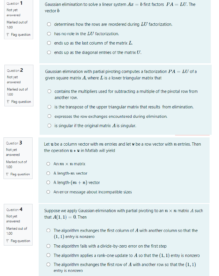 Solved Question 1 Gaussian elimination to solve a linear | Chegg.com