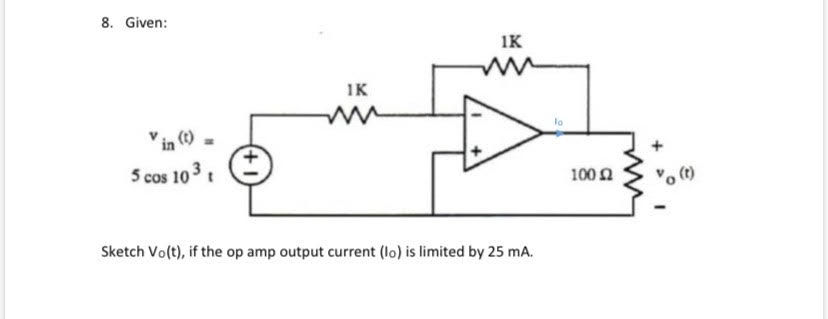 Solved Sketch V0(t), if the op amp output current I0 is | Chegg.com