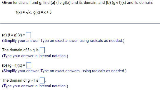 Solved Given functions fand g, find (a) (fog)(x) and its | Chegg.com