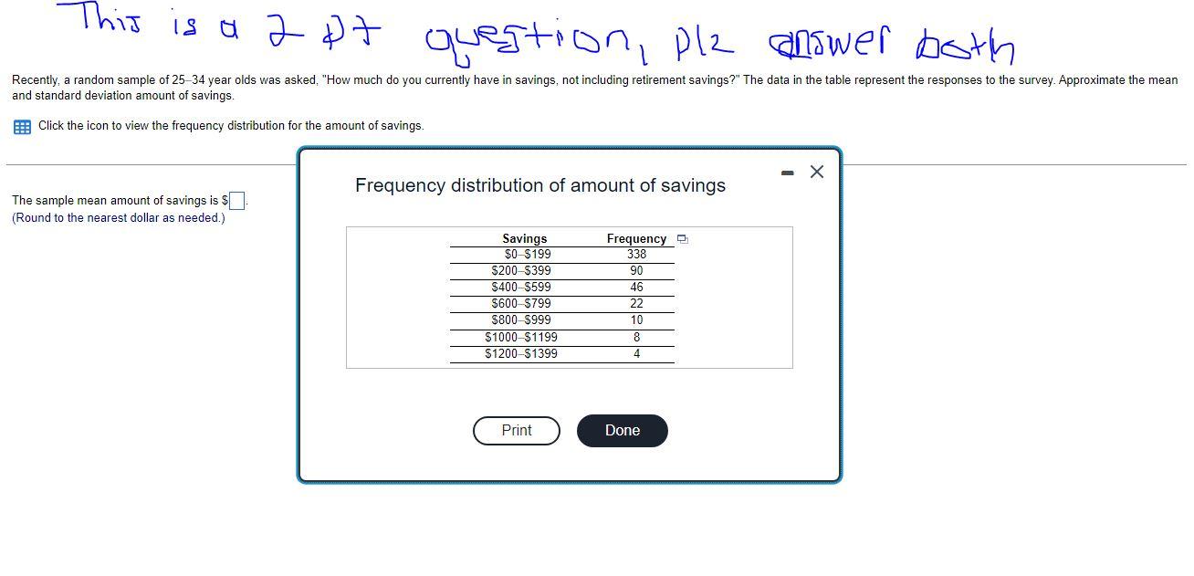 Solved and standard deviation amount of savings. Click the | Chegg.com