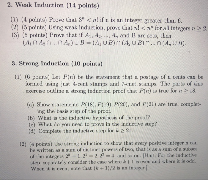 2. Weak Induction (14 points) (1) (4 points) Prove | Chegg.com
