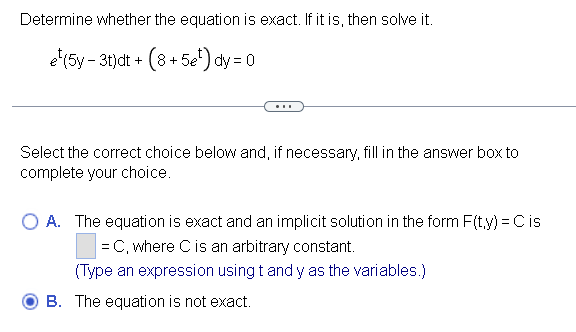 Solved Determine whether the equation is exact. If it is, | Chegg.com
