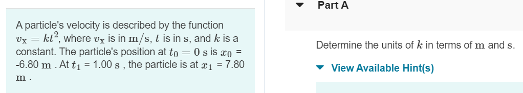 Solved A particle's velocity is described by the function | Chegg.com