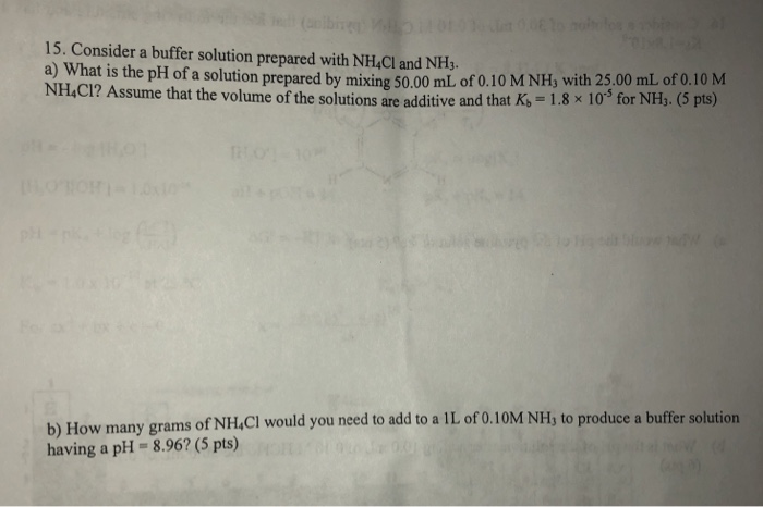 Solved 15. Consider a buffer solution prepared with NH4CI | Chegg.com