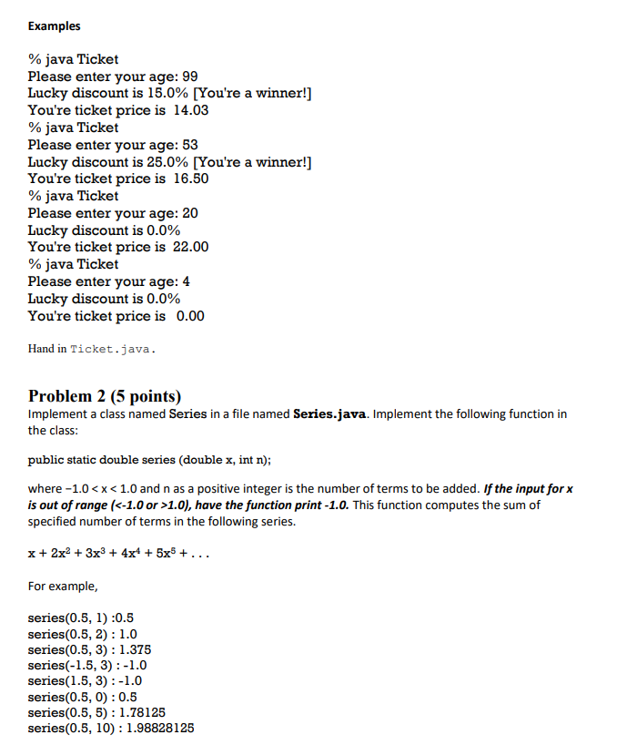 Solved Problem 1 (10 points) Write a Java class named Ticket | Chegg.com