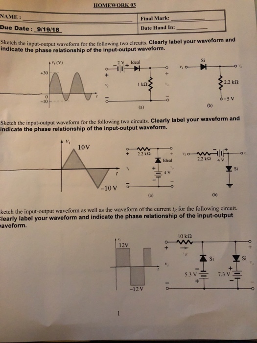 Solved Sketch the input output waveform for the following | Chegg.com Solved Sketch the input output waveform for the following | Chegg.com