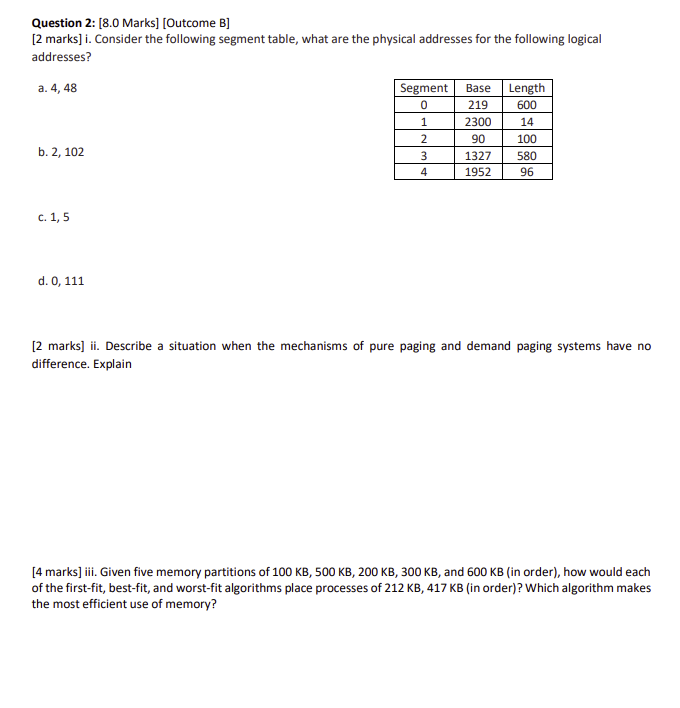 Solved Question 2: [8.0 Marks] [Outcome B] [2 marks] i. | Chegg.com