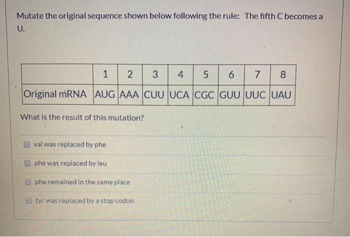 Solved Mutate the original sequence shown below following | Chegg.com