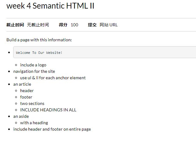 Solved week 4 Semantic HTML || IEB FELETT 99 100 100 DE URL | Chegg.com