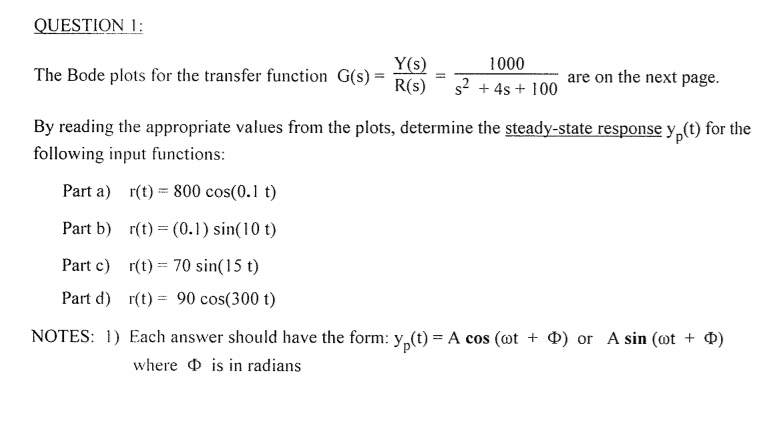 QUESTION 1 The Bode plots for the transfer function | Chegg.com