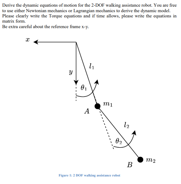 Solved Derive the dynamic equations of motion for the 2-DOF | Chegg.com