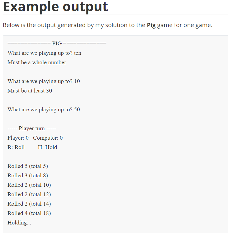 Solved Problem-solving Task 1: Pig (Dice Game) Implement the | Chegg.com