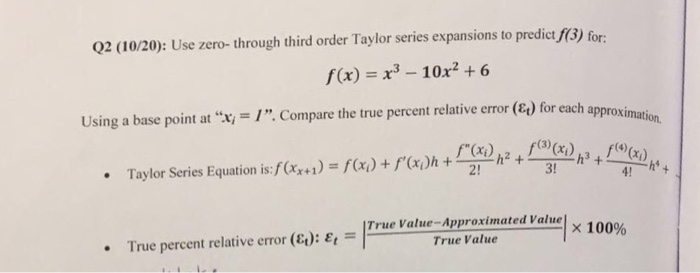 Solved Use zero- through third order Taylor series | Chegg.com