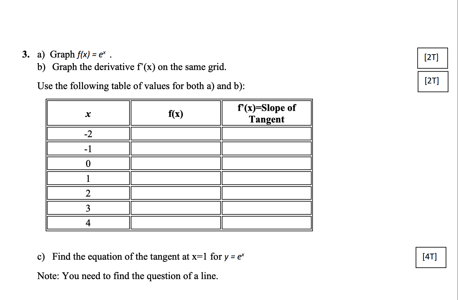 Solved 3. a) Graph f(x)=ex. b) Graph the derivative f′(x) on | Chegg.com