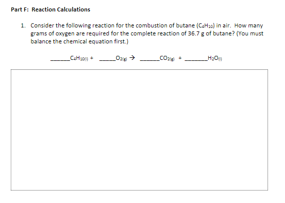Solved Part F: Reaction Calculations 1. Consider the | Chegg.com
