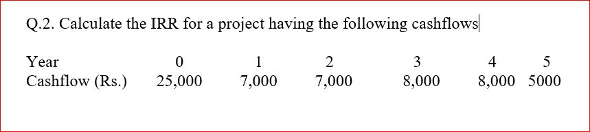 Solved Q.2. Calculate the IRR for a project having the | Chegg.com