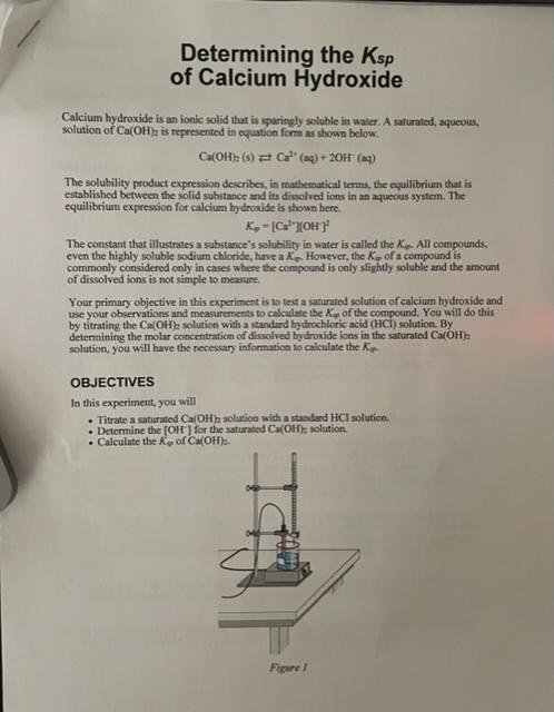 Solved Determining the Ksp of Calcium Hydroxide Calcium | Chegg.com