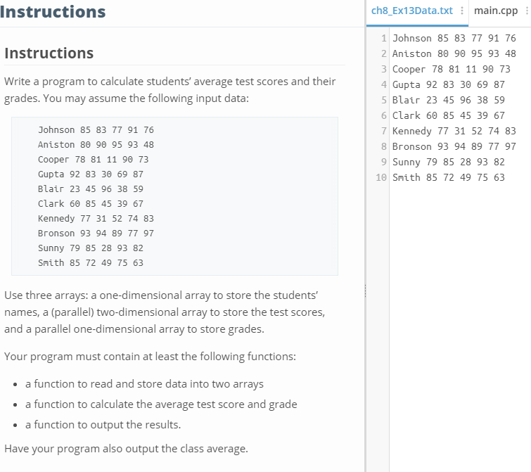 Solved Instructions ch8_Ex13Data.txt main.cpp 1 Johnson 85 | Chegg.com