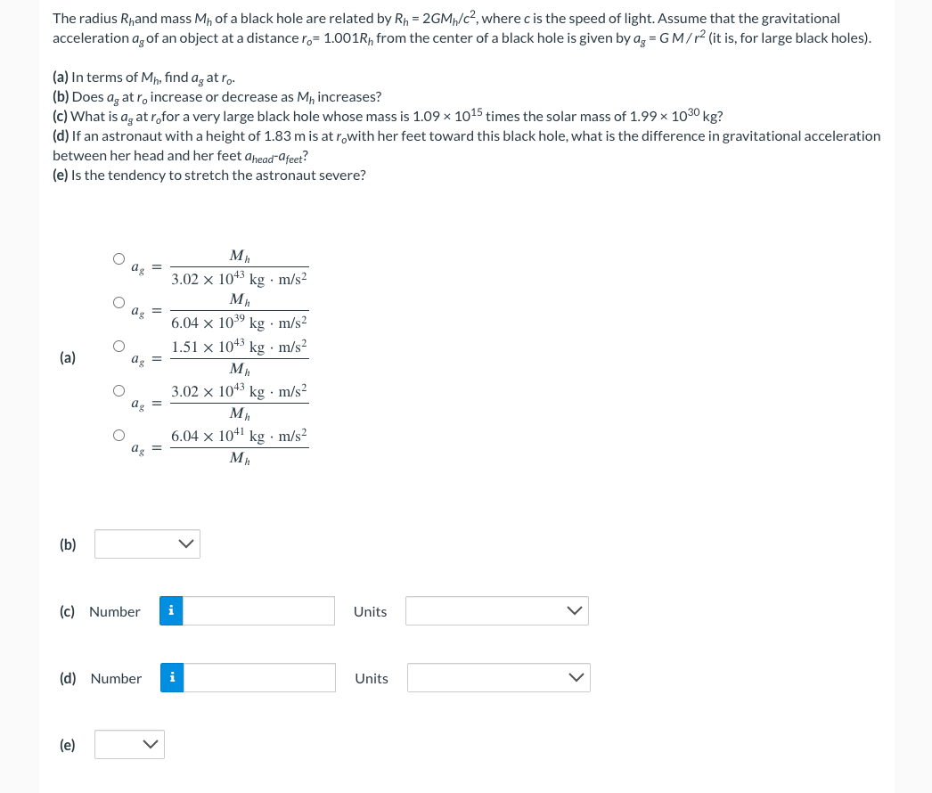 Solved The radius Rh and mass Mh of a black hole are related | Chegg.com