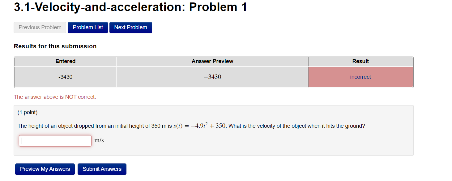 Solved 3.1-Velocity-and-acceleration: Problem 1 Results for | Chegg.com
