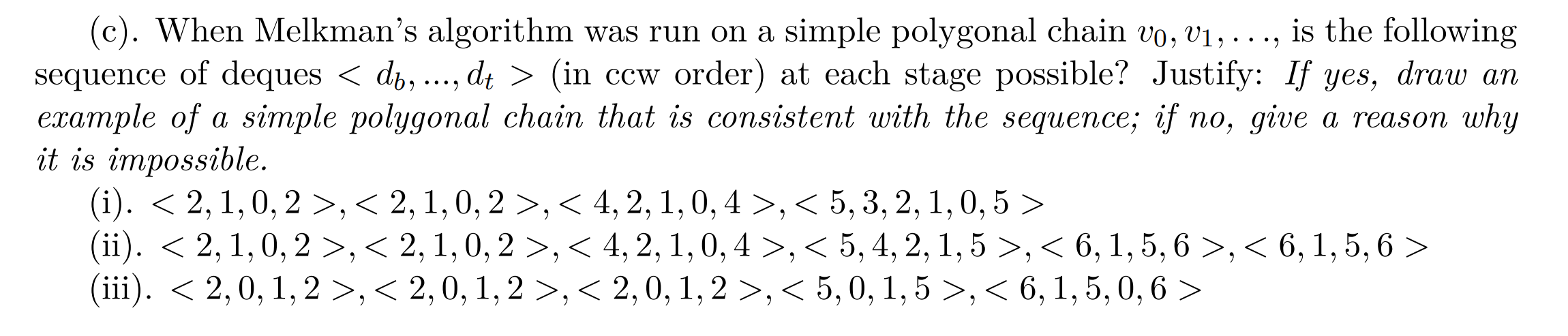 Solved (c). When Melkman's algorithm was run on a simple | Chegg.com