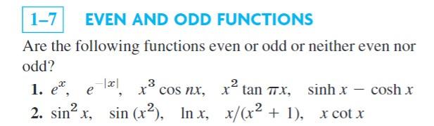 Solved Are the following functions even or odd or neither | Chegg.com