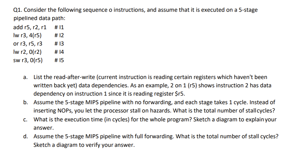 Solved Q1. Consider the following sequence o instructions, | Chegg.com