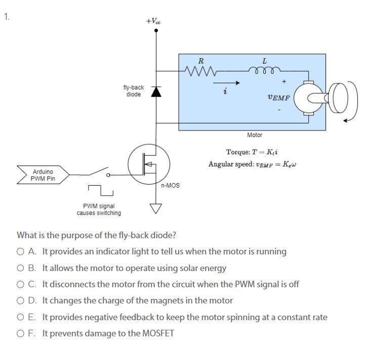 Solved What is the purpose of the fly-back diode? A. It | Chegg.com
