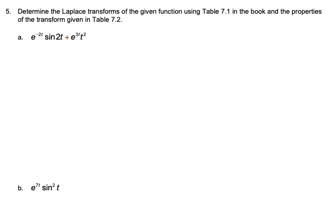 Solved 5. Determine the Laplace transforms of the given | Chegg.com