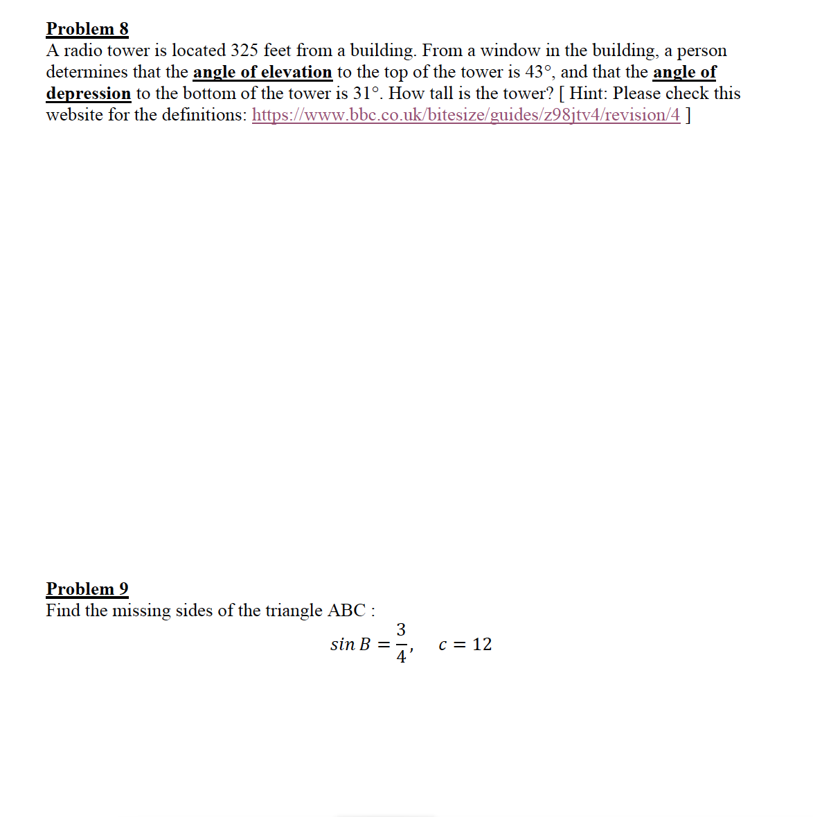 Solved Problem 8 A radio tower is located 325 feet from a | Chegg.com