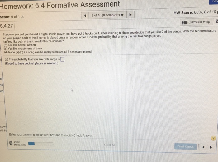Solved Homework: 5.4 Formative Assessment HW Score: 80%, 8 | Chegg.com