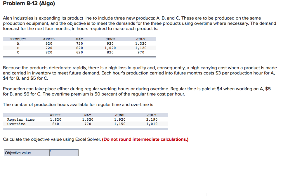Solved Problem 8-12 (Algo) Alan Industries is expanding its | Chegg.com Solved Problem 8-12 (Algo) Alan Industries is expanding its | Chegg.com