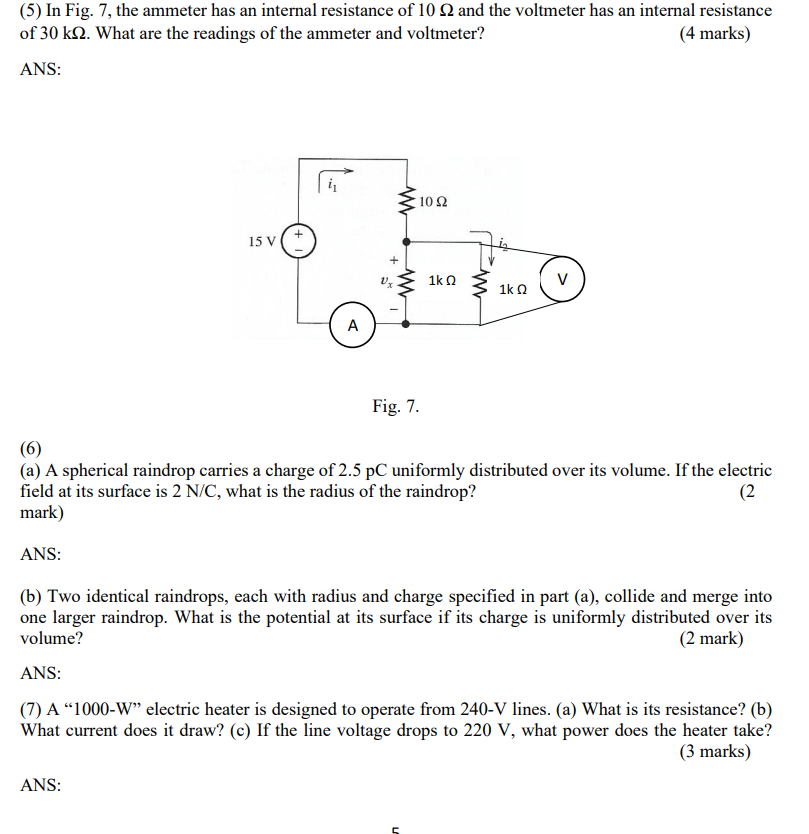 Solved (5) In Fig. 7, the ammeter has an internal resistance | Chegg.com