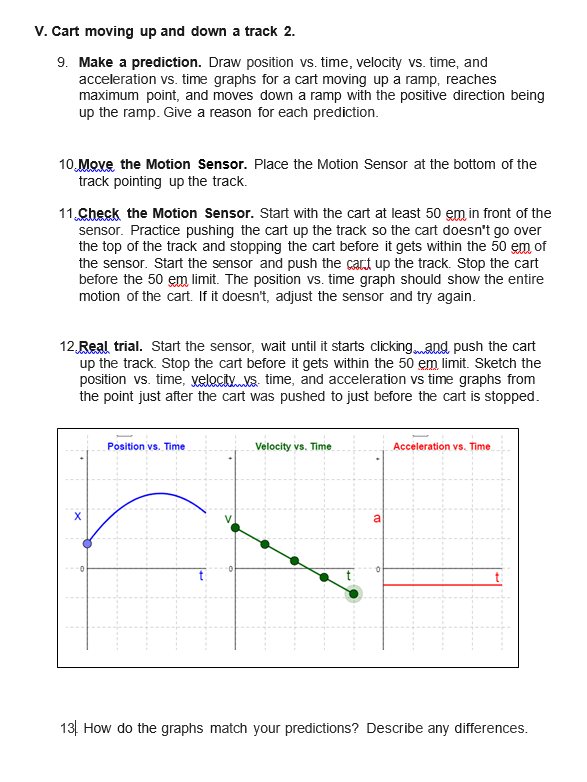 Solved V. Cart moving up and down a track 2. 9. Make a | Chegg.com