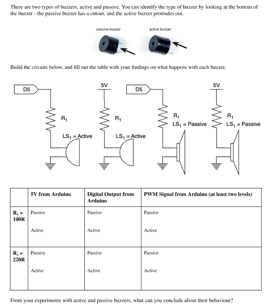 Solved There are two types of buzzers, active and passive. | Chegg.com