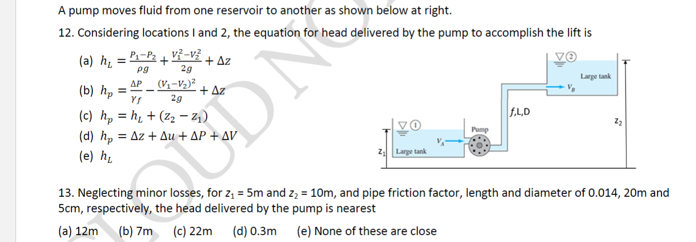 Solved P1-P2 + A pump moves fluid from one reservoir to | Chegg.com