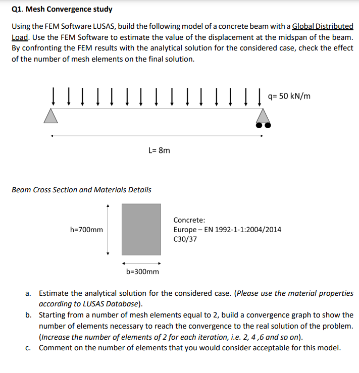 Q1. Mesh Convergence study Using the FEM Software | Chegg.com