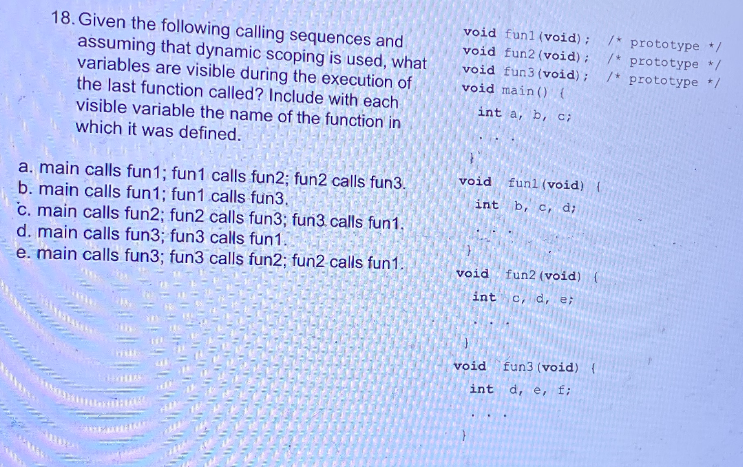 Solved 18. Given the following calling sequences and void | Chegg.com