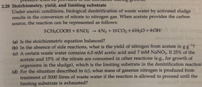 Solved 2.28 Stoichiometry, yield, and limiting substrate | Chegg.com