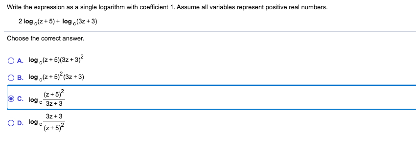 Solved Write the expression as a single logarithm with | Chegg.com