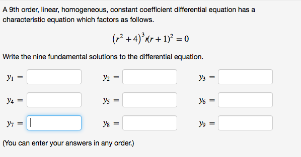 Solved A 9th order, linear, homogeneous, constant | Chegg.com
