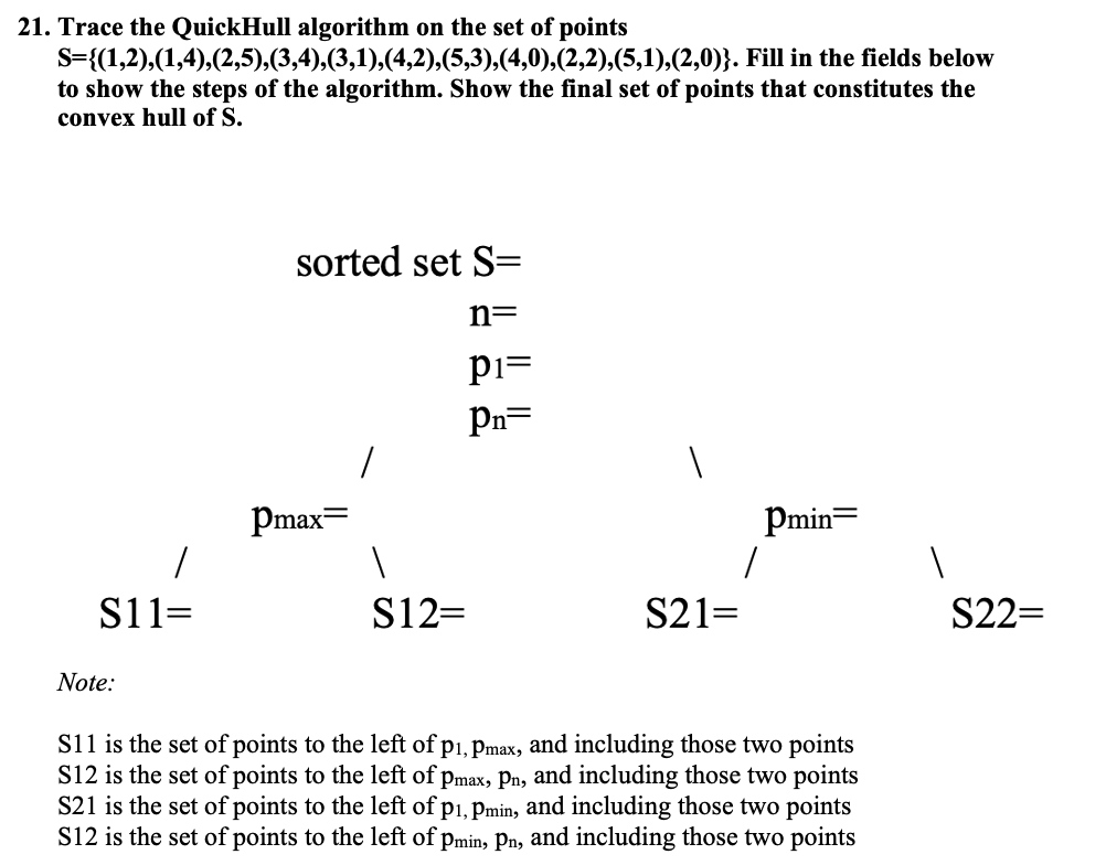 Solved 1 Trace The Quickhull Algorithm On The Set Of Points